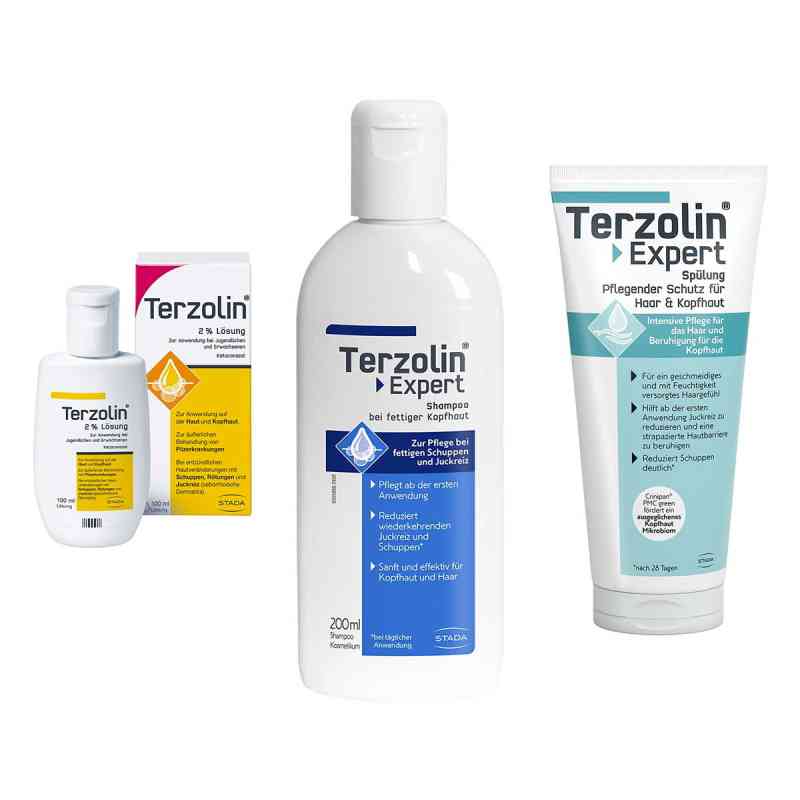 Terzolin 2% Lösung + Expert Shampoo fettige Kopfhaut + Spülung 1 stk